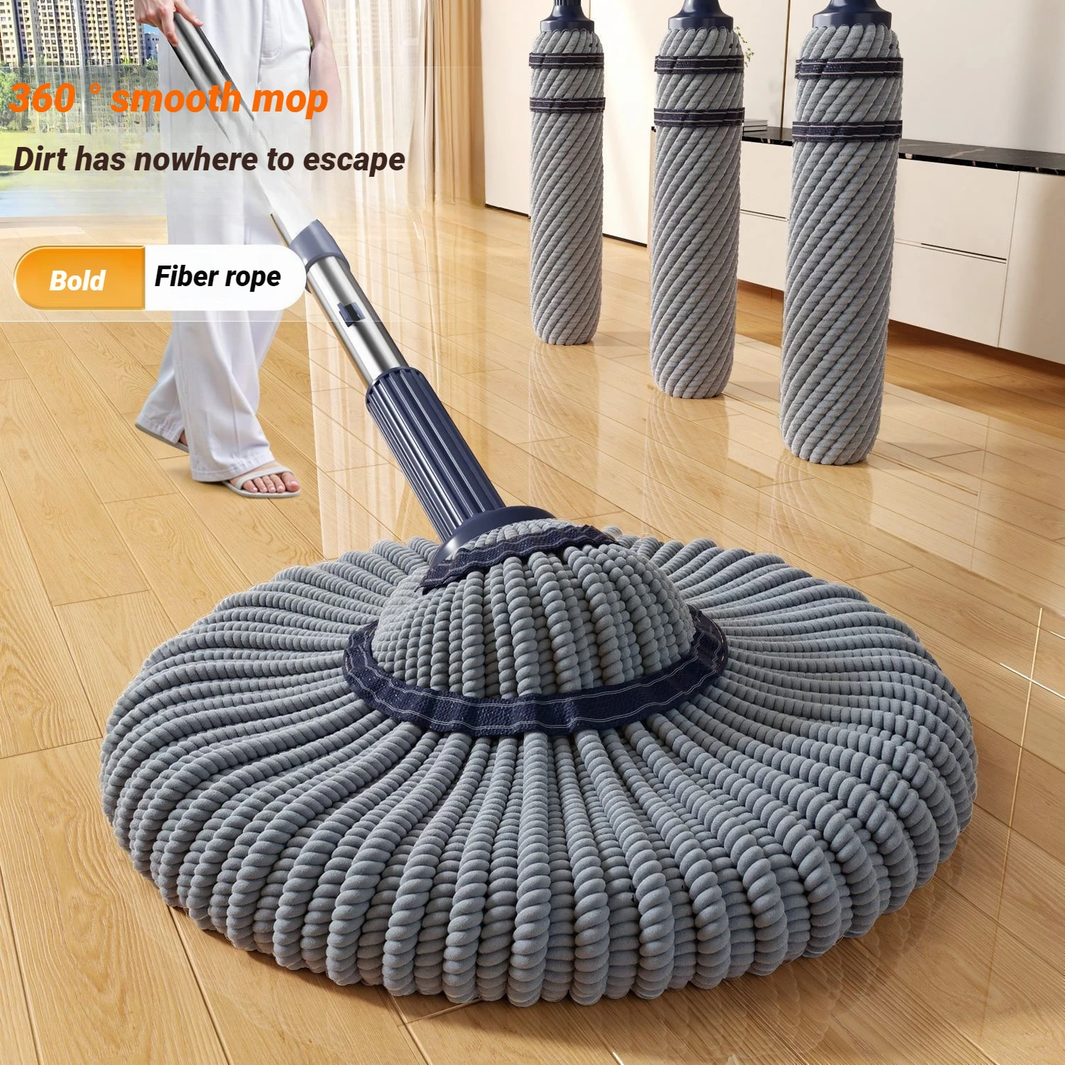 Spin Self-Wringing Mop 40cm JOYBOS Hands-Free Washing Floor Cleaner Wet ...