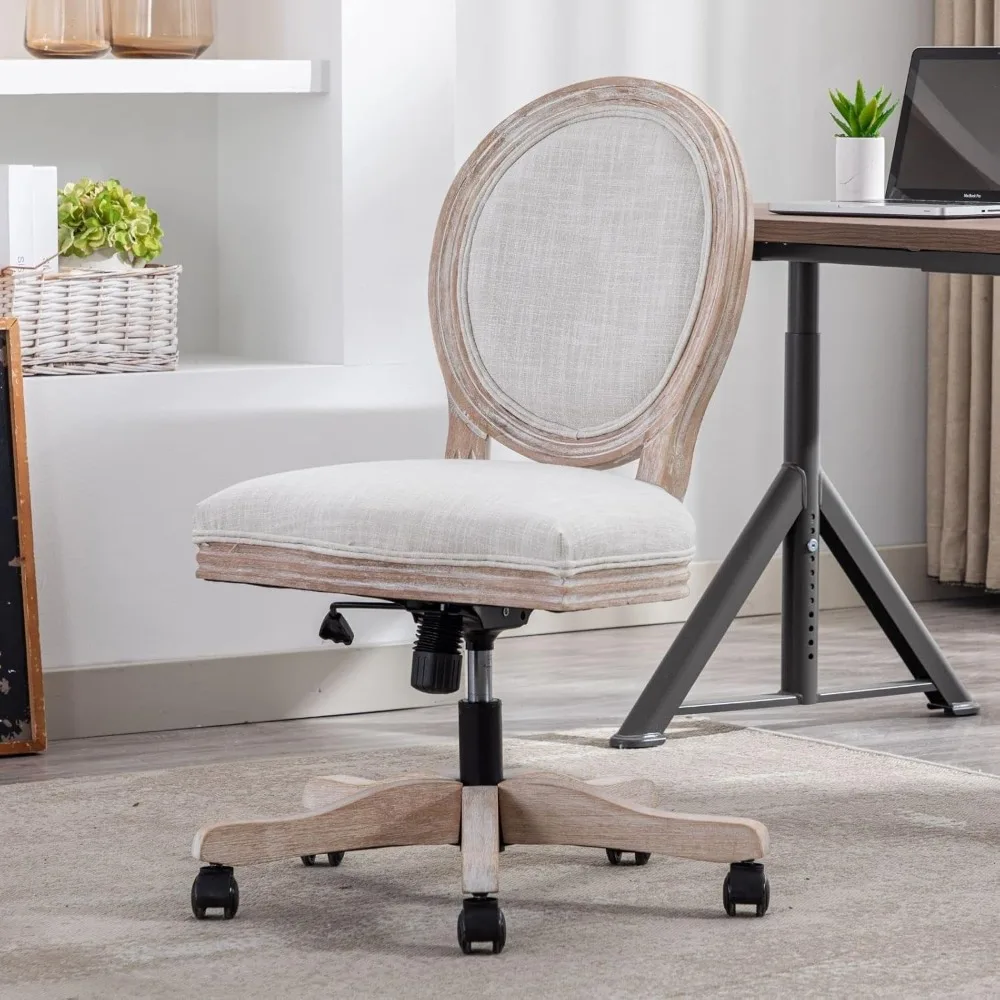 Vintage Linen Office Chair, Adjustable Height Swivel Task Chair with ...