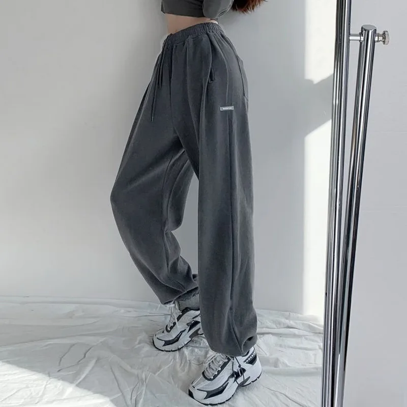 가을 겨울 여성 스포츠 바지 따뜻한 플리스 러닝 스웨트 팬츠 헐렁한 두꺼운 조거 바지 여성 스포츠 의류 패션