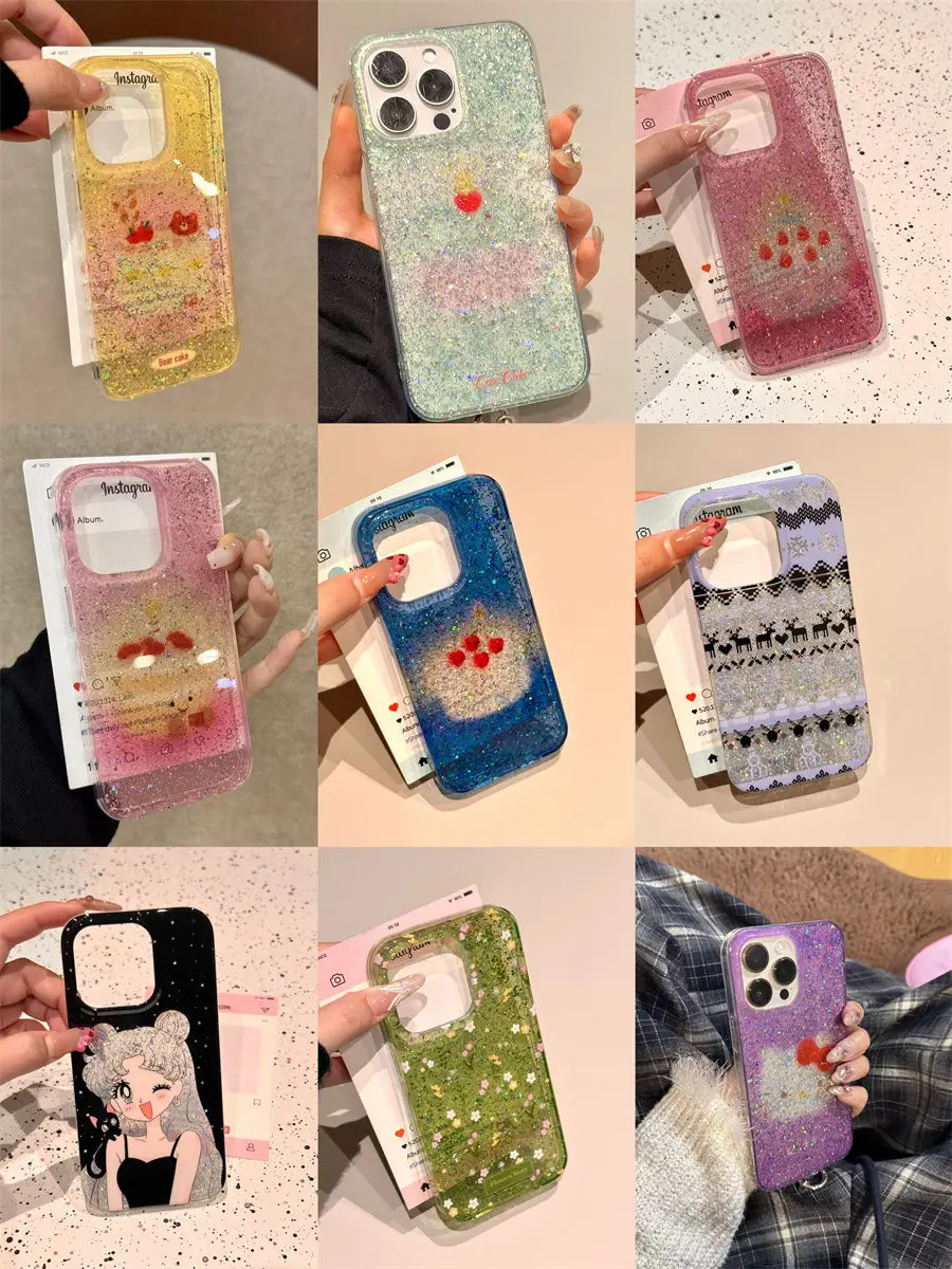 White cake Luxury sequins Phone Case For Samsung A16 A55 A15 A25 A35 ...