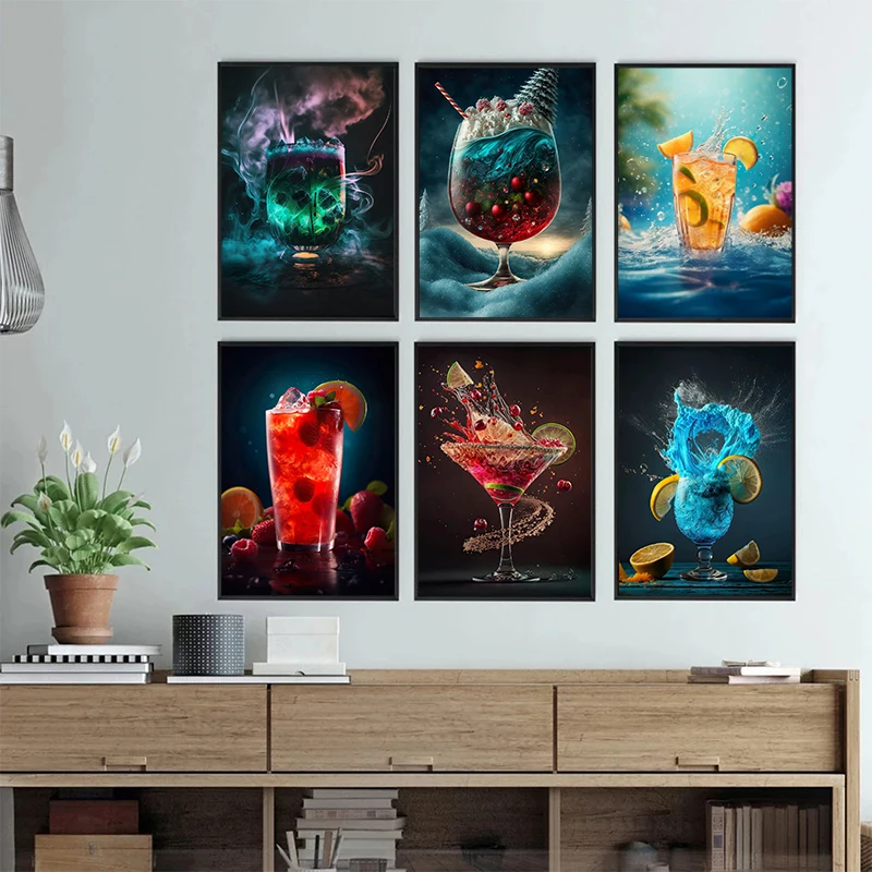 Colorful-Cocktail-Canvas-Poster-Alcoholic-Beverage-Wall-Pictures-for ...