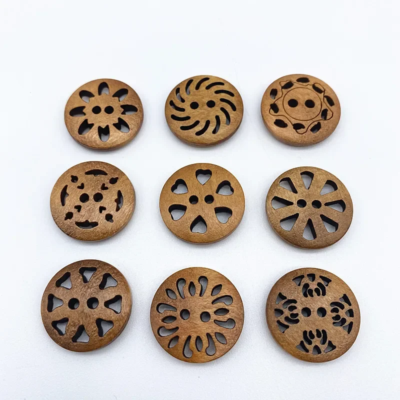 New-20mm-Multi-style-Hollowed-out-Round-Wooden-Clasp-with-Floral ...