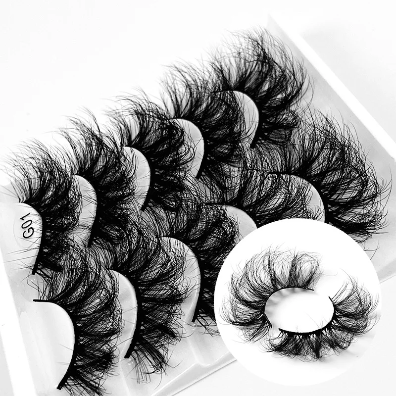 New 5Pairs 25mm 8D fake Lashes Bulk Faux with Custom Wispy Natural Mink ...
