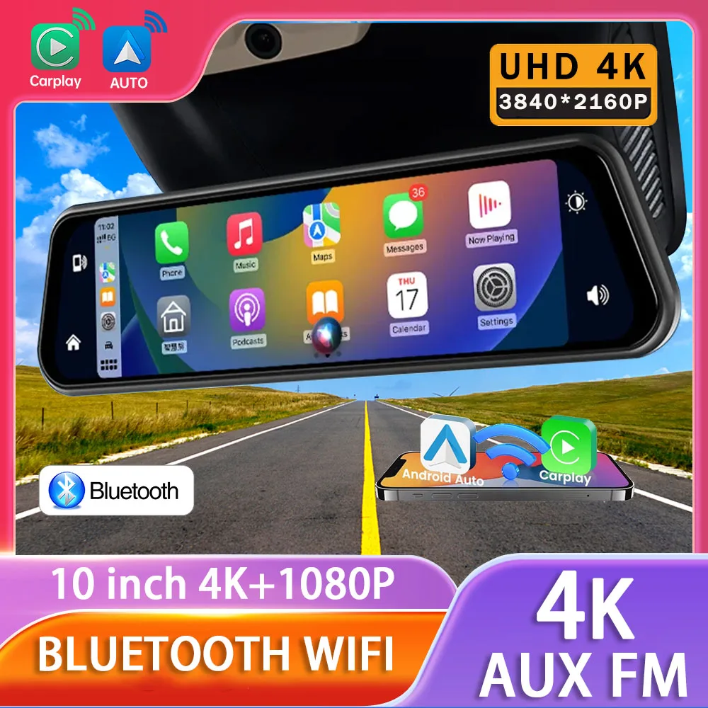 10Inch-4K-Dash-Cam-Car-DVR-Carplay-Android-Auto-WIFI-BT-AUX-Drive ...