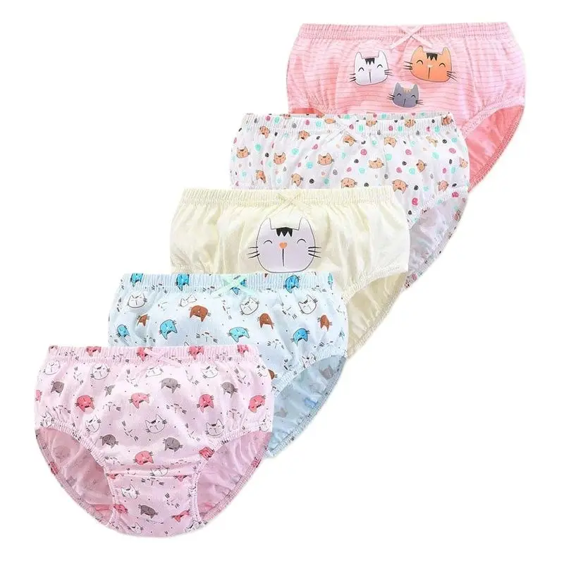 5 Pcs/Lot Cute Cat Cartoon Underwear Panties For Girls Washable Cotton ...