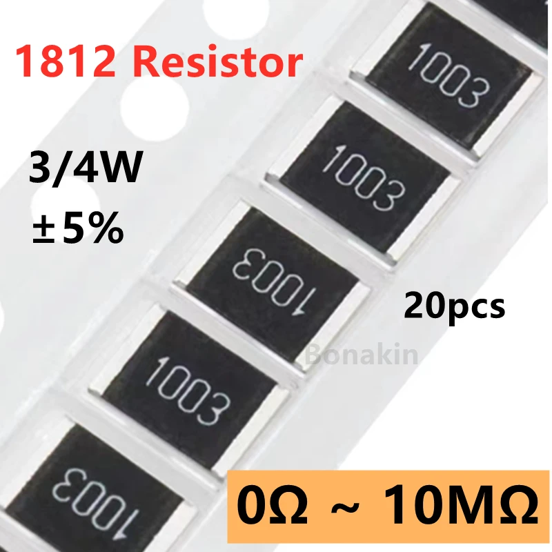 20pcs-1812-5-SMD-Resistor-0R10R20R22R100R120R200R330R470R510R1K1-5K2 ...