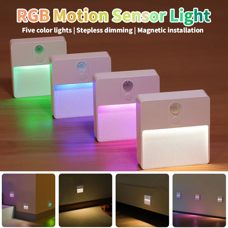 1-4-Pcs-Led-Night-Light-RGB-Motion-Sensor-Smart-Lights-USB-Rechargeable ...