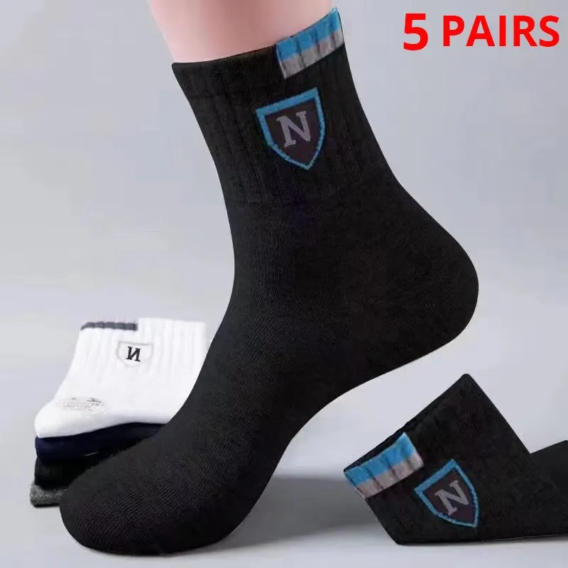 5-Pairs-Men-s-Medium-Length-Socks-Can-Be-Worn-With-Letter-Pattern-In ...