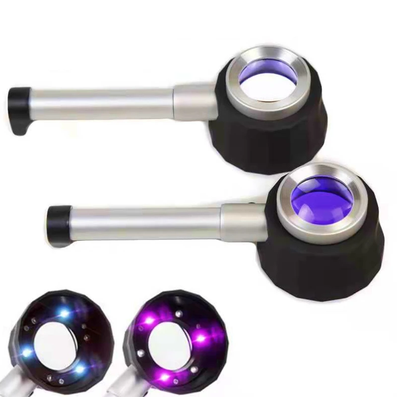 Handheld-Illuminated-Glasses-Magnifier-with-UV-Light-Dermatoscope-Clear ...