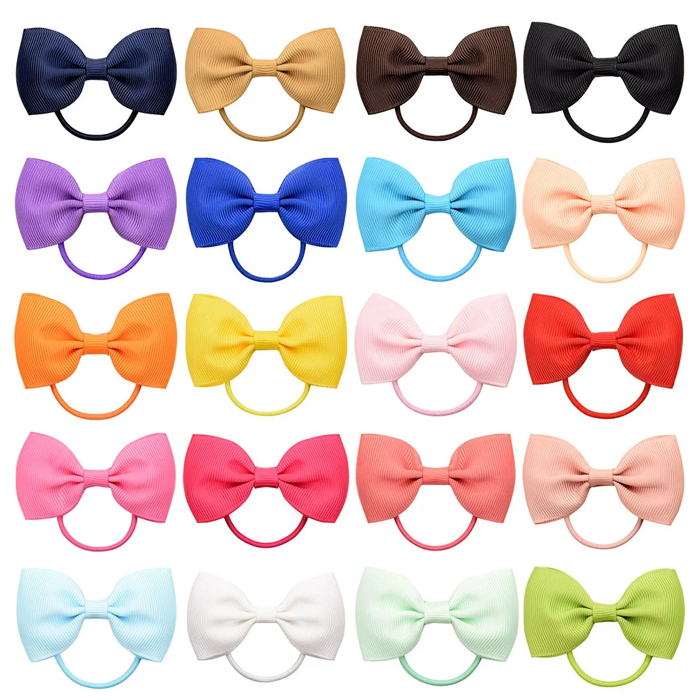 Solid Color Hair Bands Grosgrain Ribbon Bows Elastic Hair Ties Girl's ...