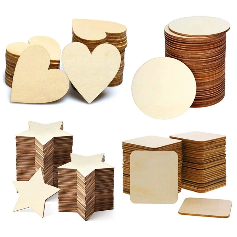 1 10cm Unfinished Wood Blanks Round Squares Hearts Star Slices Coaster ...