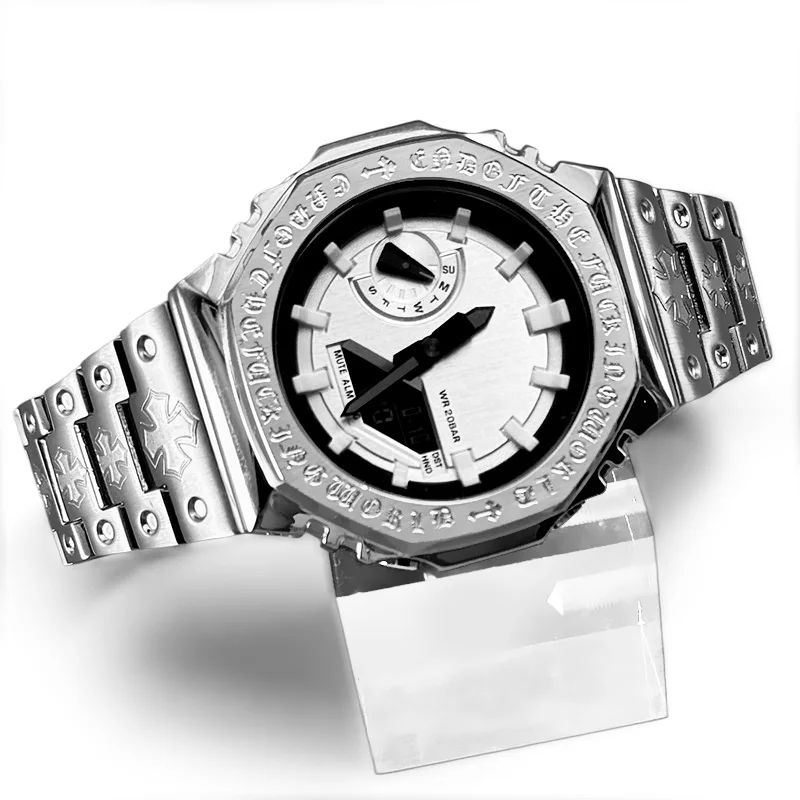 GA2100 GA-B2100 Mod kit 316L stainless steel Carved case&band Retro ...