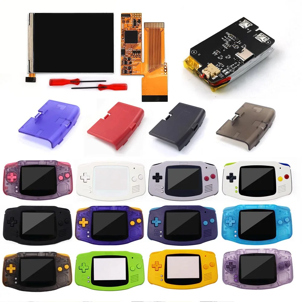 GBA-IPS-V2-Screen-Backlight-Kits-Built-in-1800mAh-Lithium-Battery-With ...