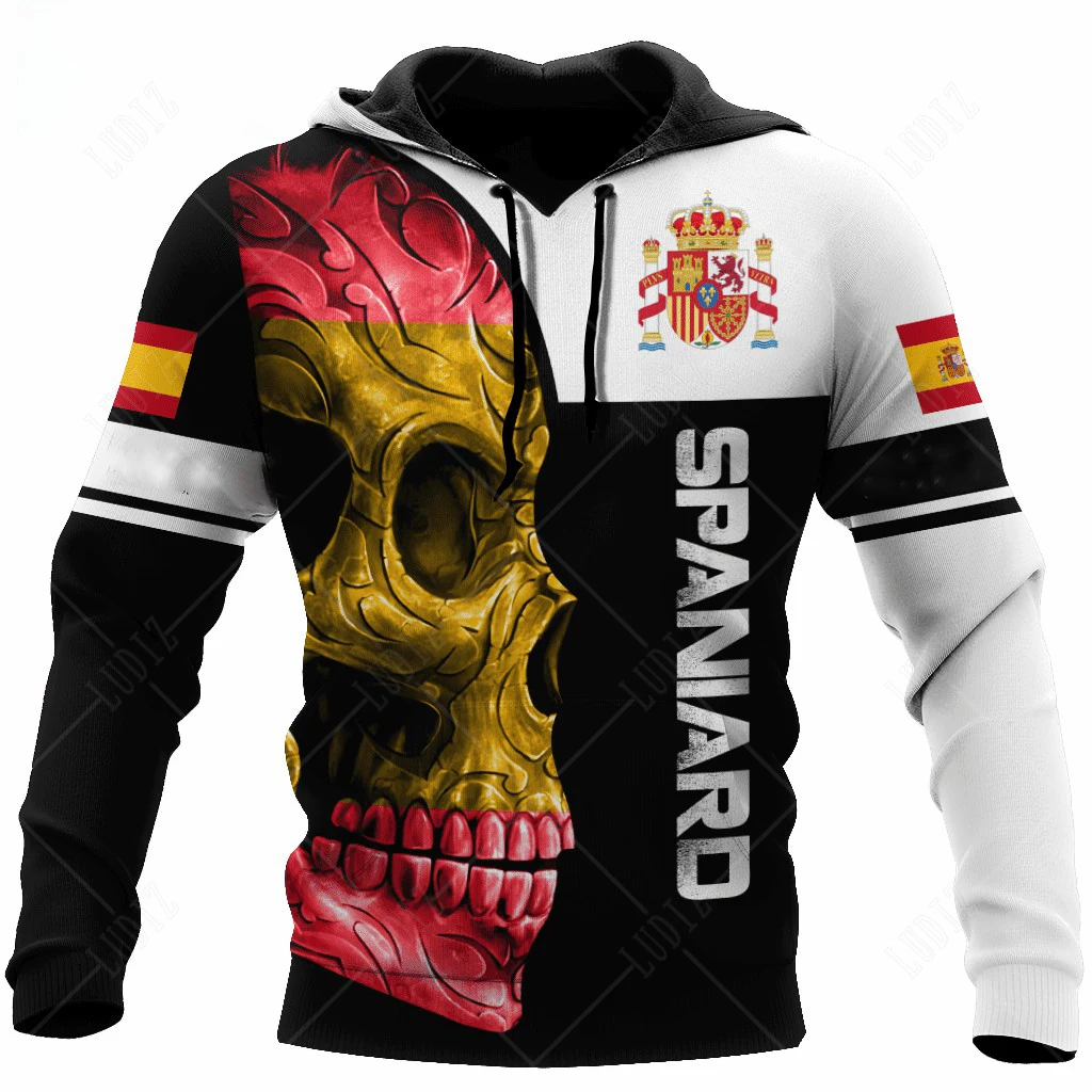 New Spanish Skull Hoodies Men's Hoodie 3D Print Spain Flag Tops Autumn ...