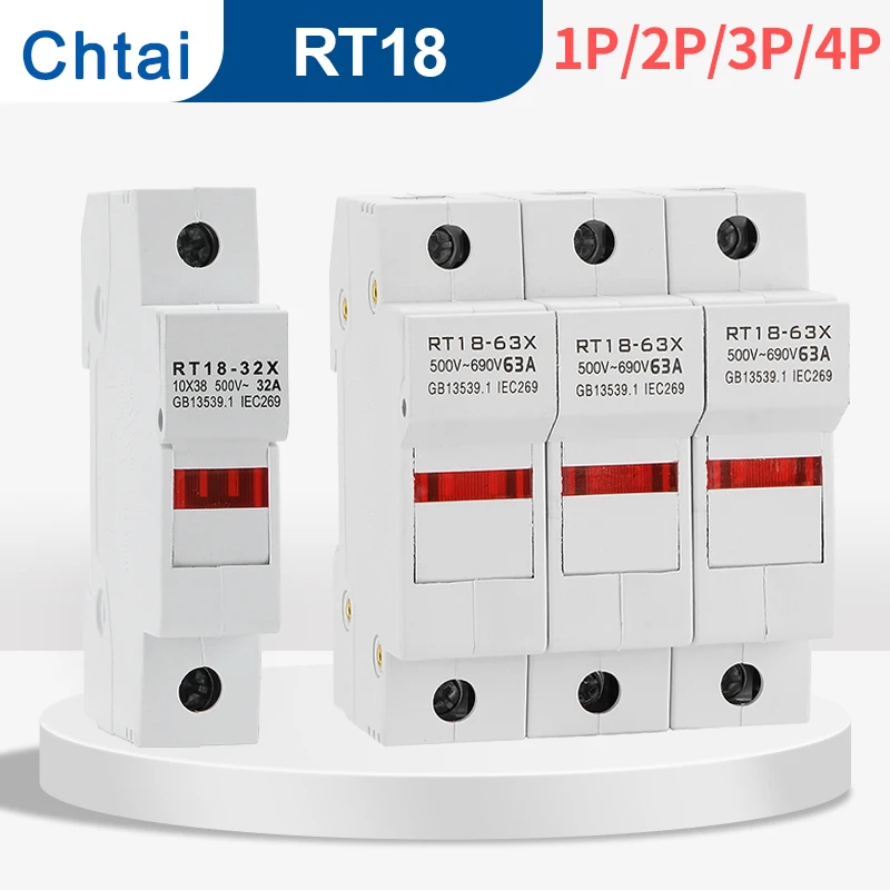 RT18-32X 1-4P 32A 63A 125A Din Rail mounting Fuse Holders Fuse Holder Base 1Pole for 10x38mm ...