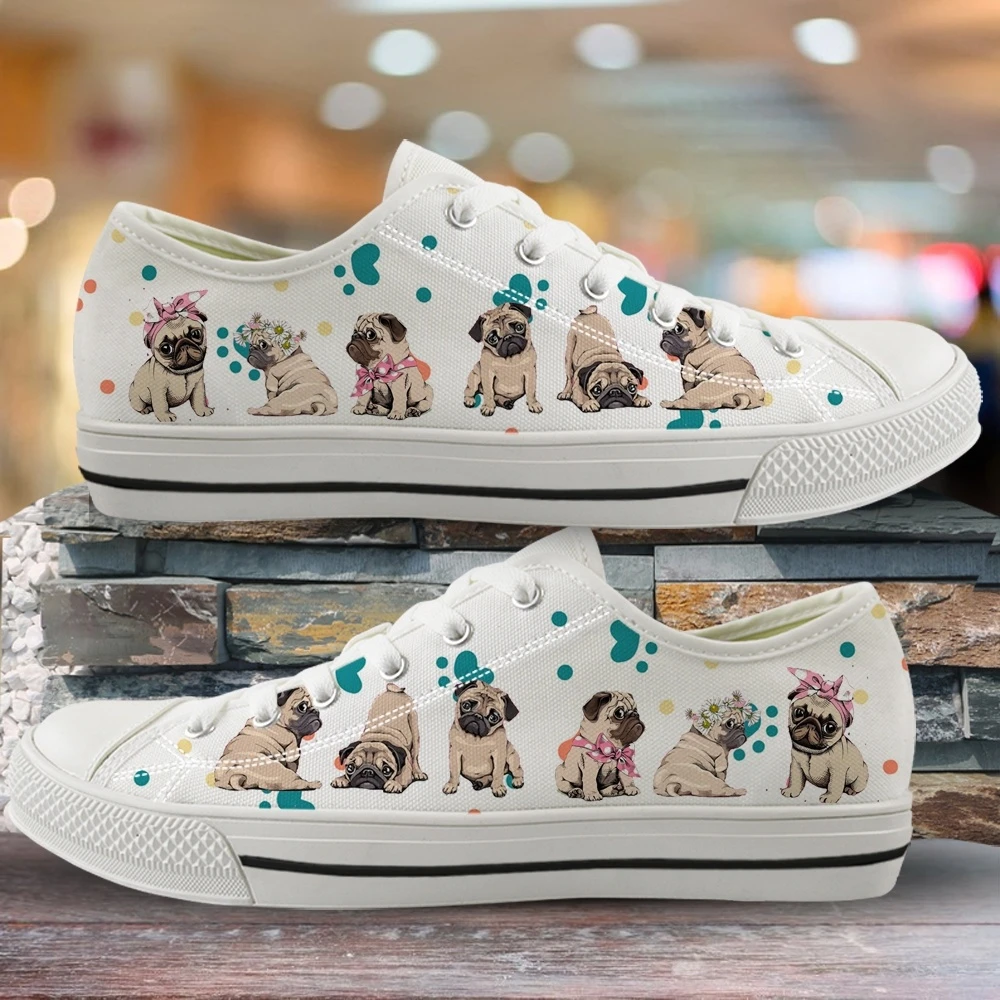 Cute-Pug-Dog-and-Paw-Footprint-Pattern-Woman-Low-Top-Canvas-Shoes ...