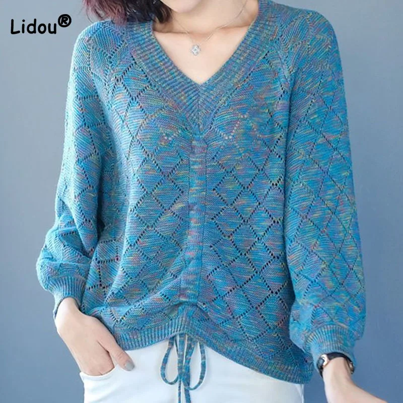 Su-teres-de-punto-con-cuello-en-V-para-mujer-su-teres-de-manga-larga ...