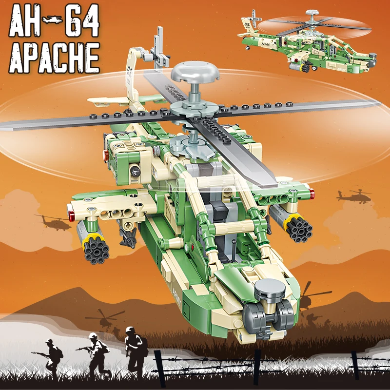 WW2-Military-AH-64-Helicopter-Gunships-Building-Blocks-Set-Apache-Model ...