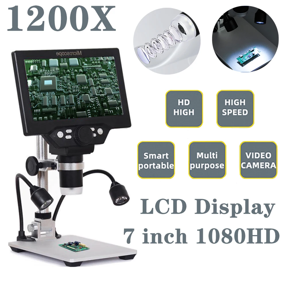 G1200 7 Inch Digital Video Electronic Microscope LED Lamp Illumination ...