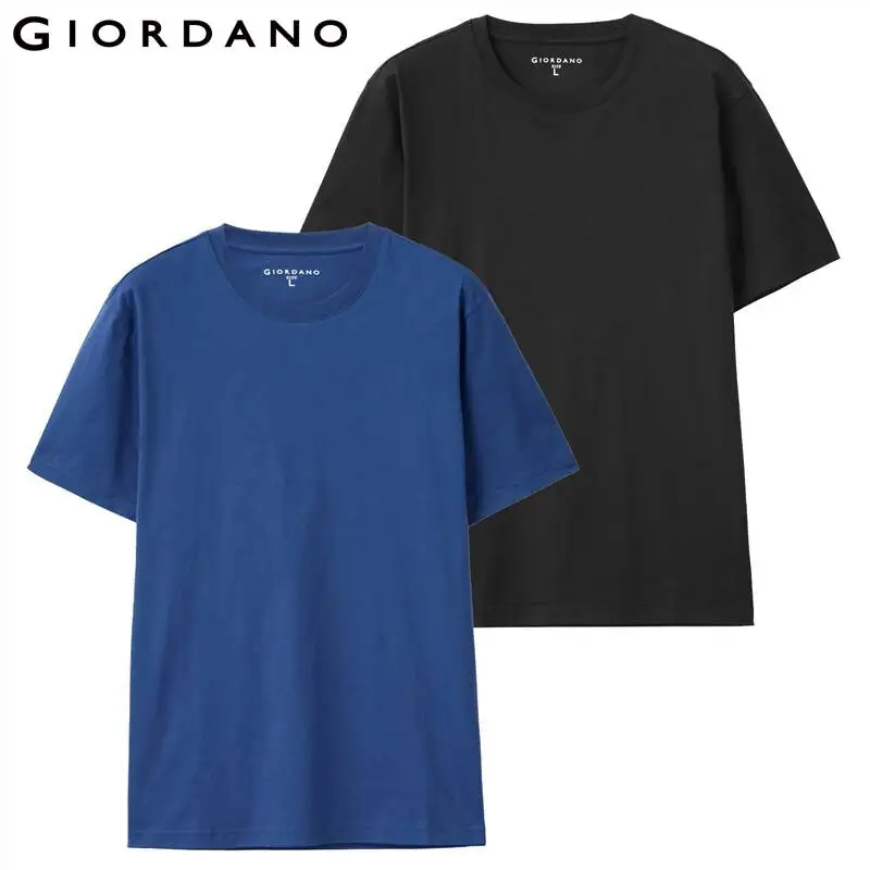 GIORDANO-Men-T-Shirts-Slim-Design-Cotton-T-Shirts-2PCS-PKG-Solid-Color ...