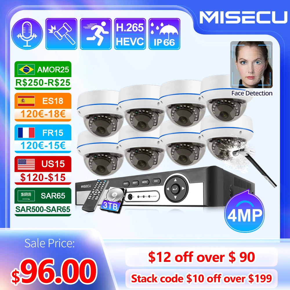 Misecu 8ch 3mp Poe Nvr Kit Security Camera H.265 Cctv System Face ...