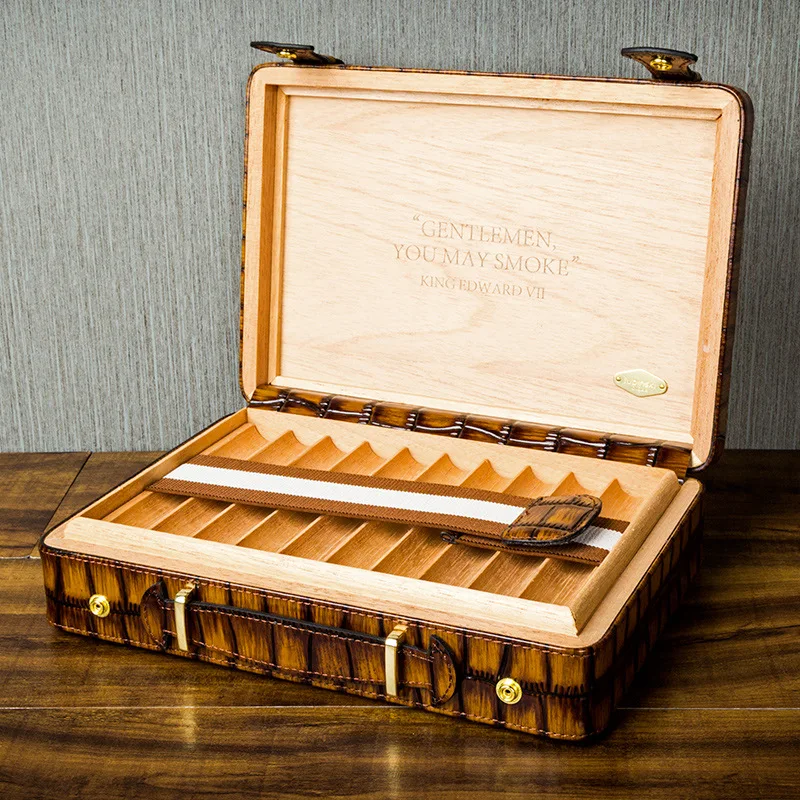 LUBINSKI-Portable-Cigar-Box-Cedar-Wood-Layer-Cowhide-Double-Layer ...