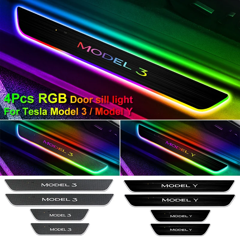 4Pcs-For-Tesla-Model-Y-Model-3-LED-Car-Door-Sill-Light-RGB-Colour-Multi ...