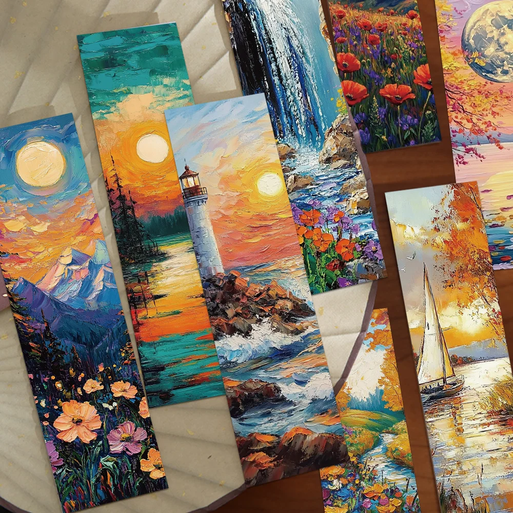 30pcs Romantic Landscape Oil Painting Bookmarks for Students Reading ...