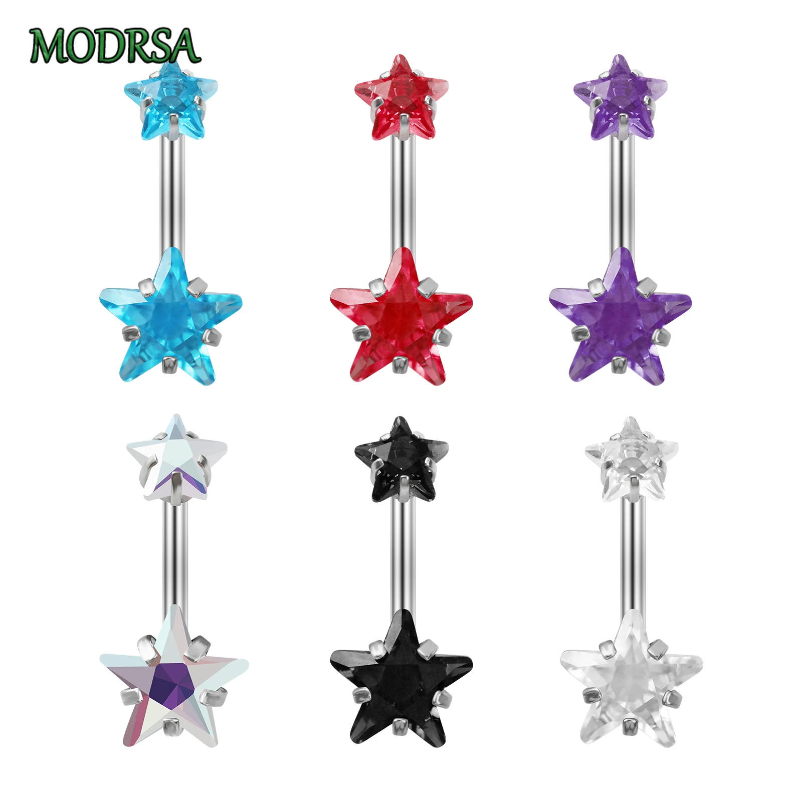 MODRSA-1PC-Stainless-Steel-Bellybutton-Piercing-Five-pointed-Star ...