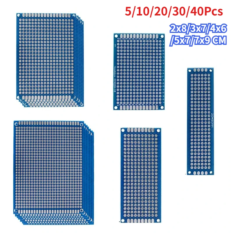 5-40pcs Double Side Circuit Board Prototype Board Blue 2x8cm 3x7cm ...