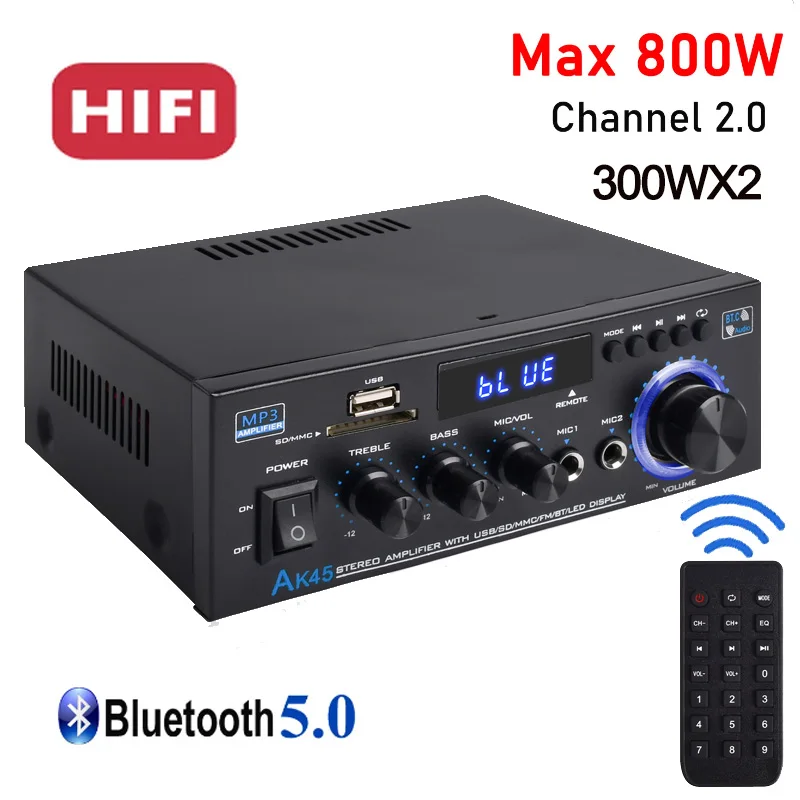 AK45-Digital-Amplifier-Bluetooth-5-0-Power-Amplifier-300WX2-Output-Channel-2-0-Max-400W ...