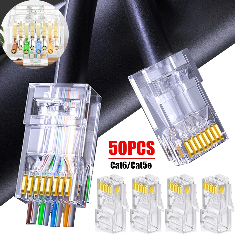 Cat6-Cat5e-RJ45-Pass-Through-Connectors-Ends-Modular-Plug-Network-UTP ...