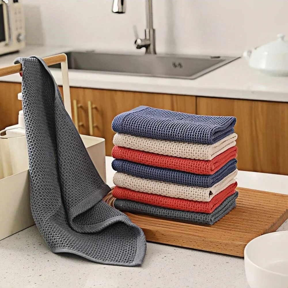 2/6Pcs Pure Cotton Rag Towel Dishcloth Honeycomb Grid Soft Absorbent ...