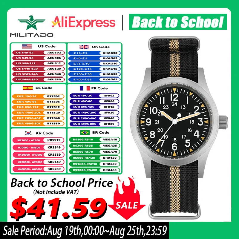 Militado-ML05-38mm-Vintage-Watch-VH31-Quartz-Movement-Field-Watches ...