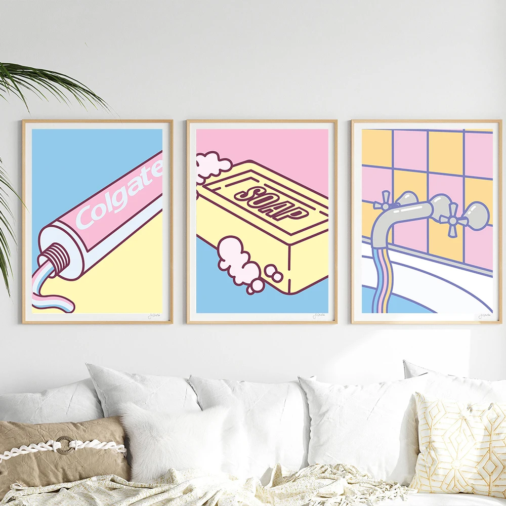 Soap-Toothpaste-Rainbow-Bath-Pop-Minimal-Wall-Art-Canvas-Painting ...