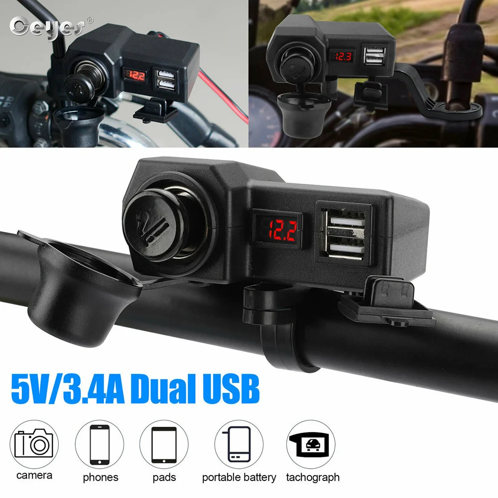 Motorcycle 12v Dual Usb Waterproof Cigarette Lighter Charger Handlebar ...