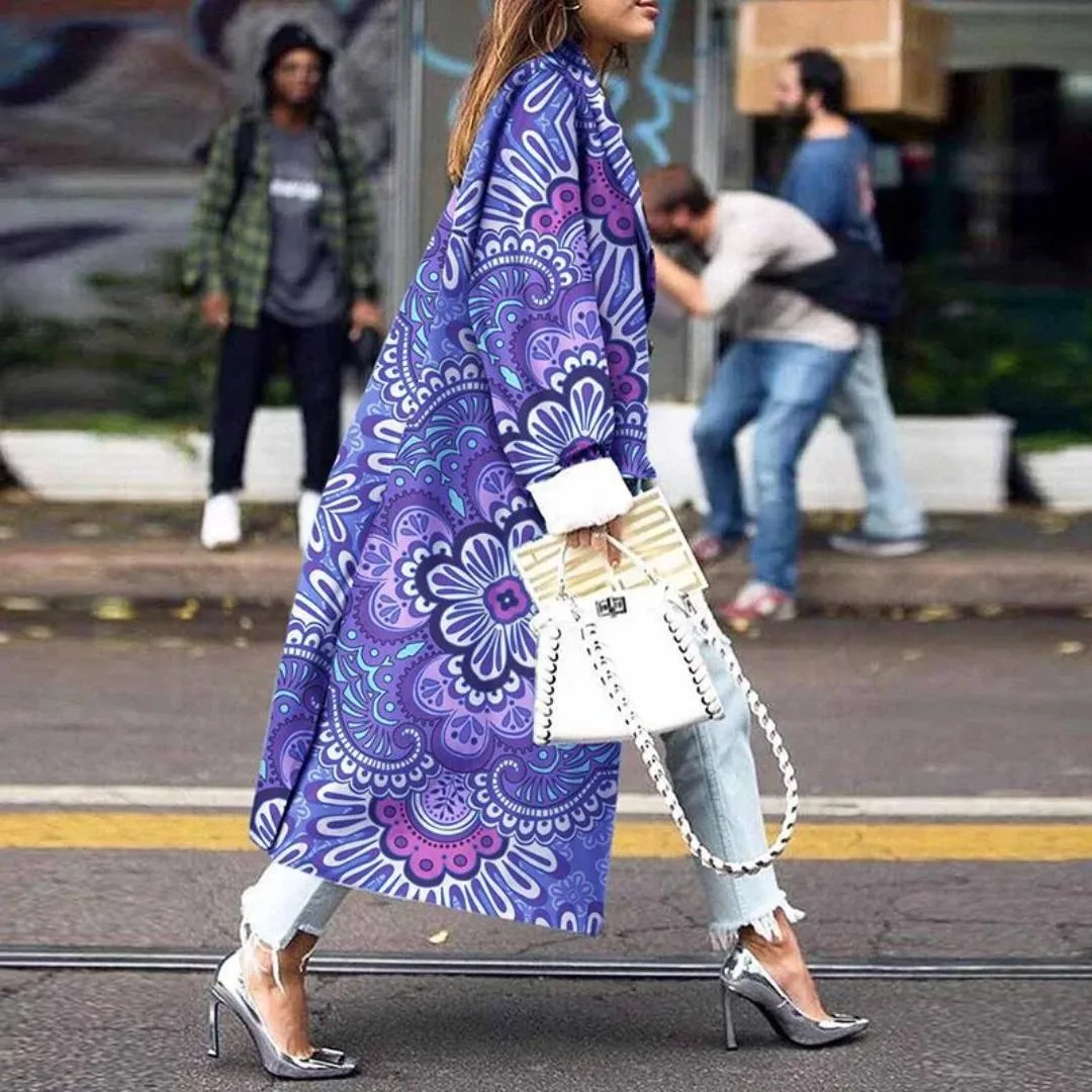 New Fashion Color Collage Lapel Digital Printing Double-sided Woolen Coat