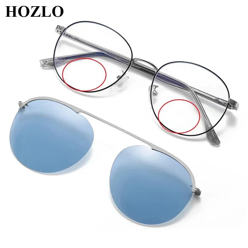 New Fashion Women Men Round Metal Polarized 2in1 Sunglasses Set Anti ...