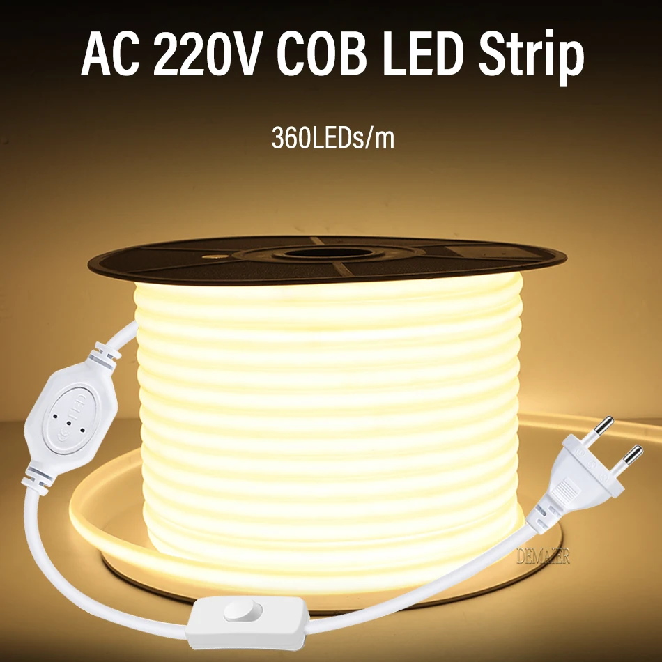 Bande-LED-COB-220V-tanche-d-cor-ext-rieur-360-diodes-M-RA-90-haute ...