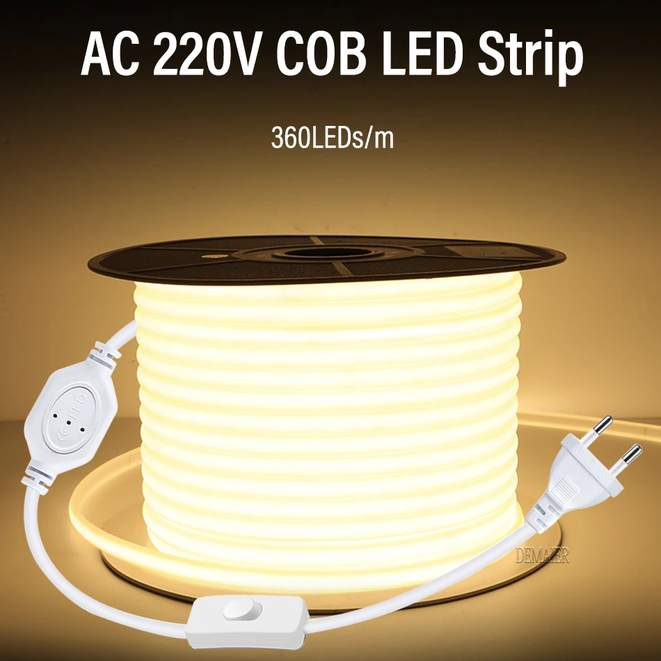 Cob Led Strip 220v Waterproof Outdoor Decor 360leds/m Ra 90 High ...