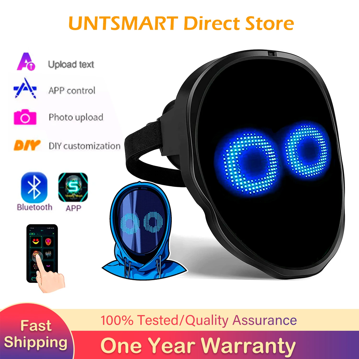 Led Mask Voice Control | Voice Control Glowing Mask | Face Transforming ...