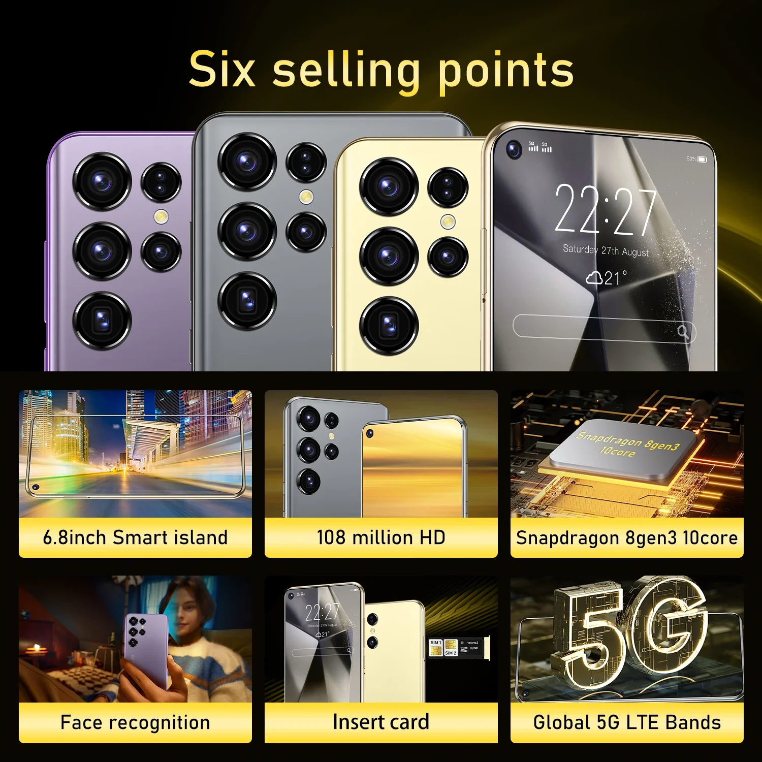 Mobile Phones S25 Ultra 6.8 Hd Screen Smart Phone Original 22g+2t 5g ...