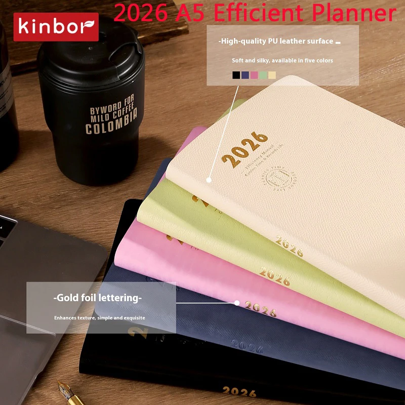 KINBOR 2026 A5 Planner PU Leather Efficient Time Blocking One Day Per ...