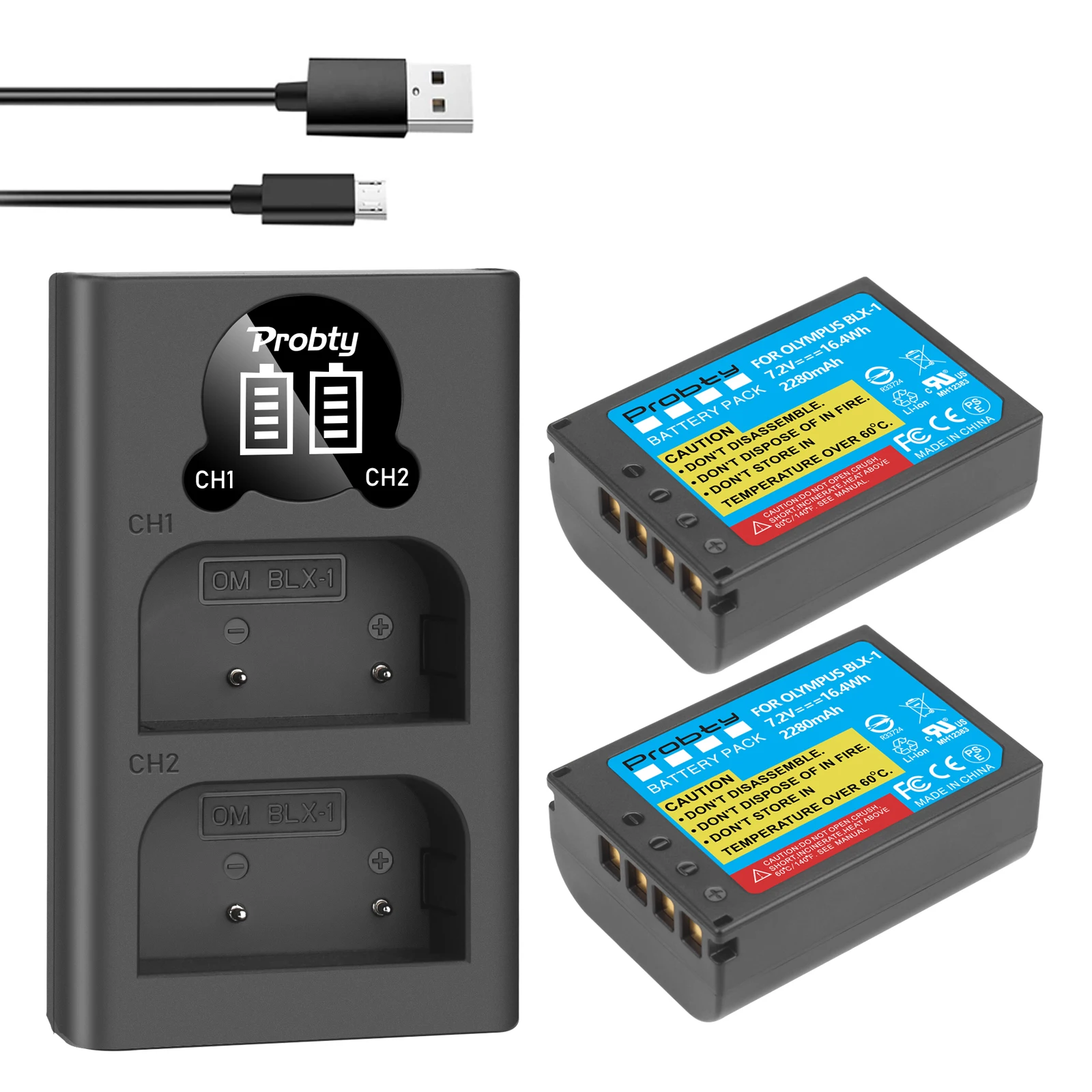 BLX 1 BLX1 Battery 2280mAh LED Dual USB Charger For Olympus OM 1 OM1