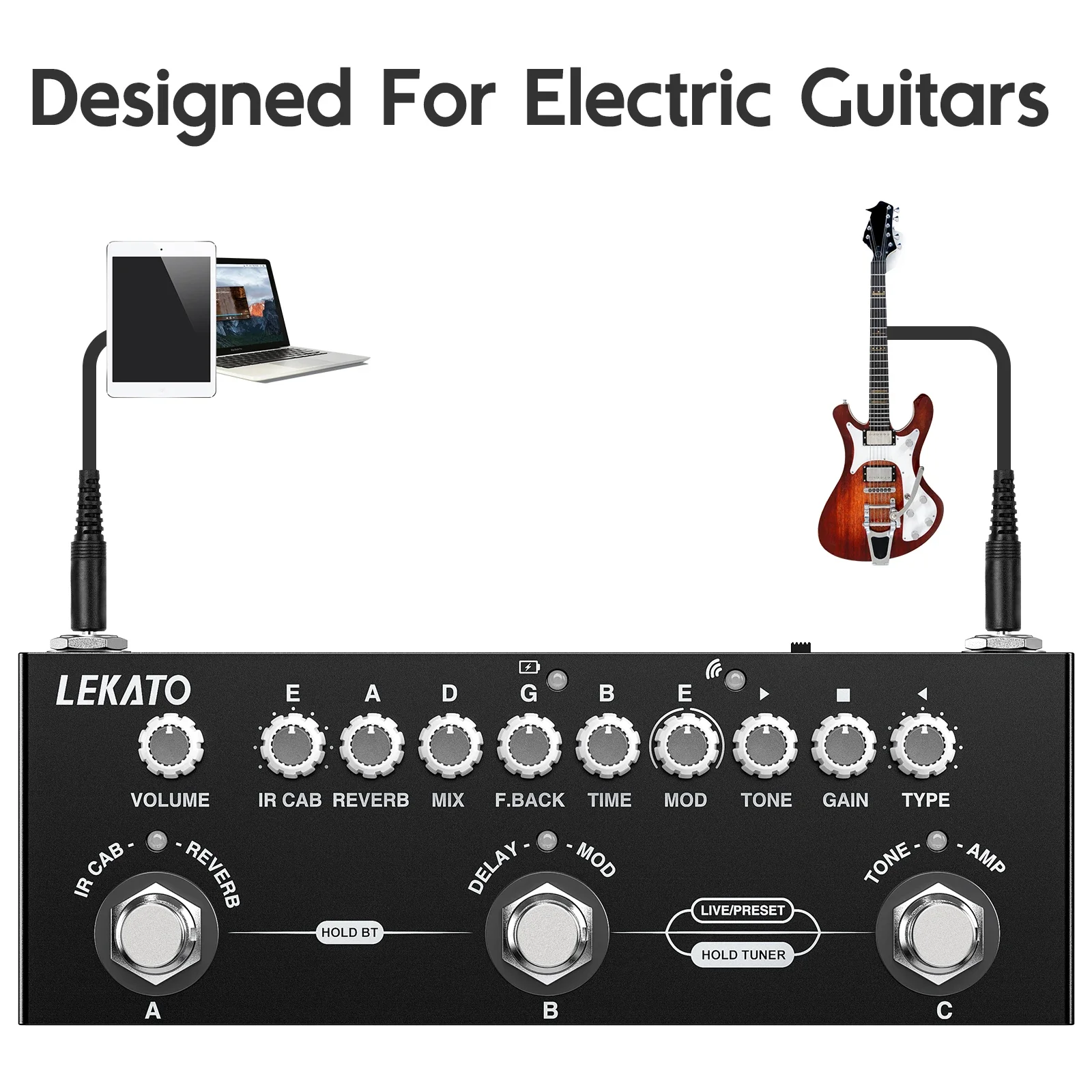 コンパクトマルチエフェクターユニット Lekato Cube Baby Guitar Fx ペダル - 8種類のキャビネットシミュレーション ...