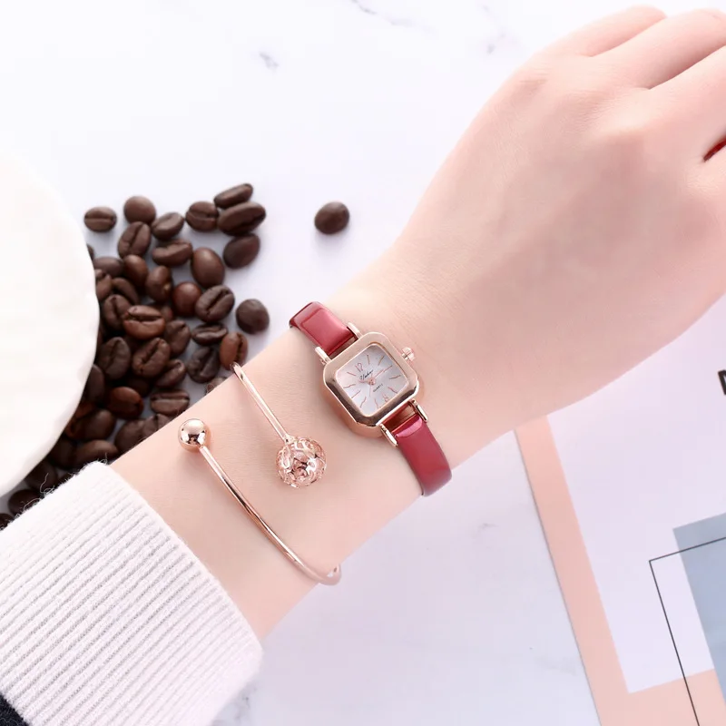 Women Fashion Casual Leather Belt Watches Simple Ladies Square Dial ...