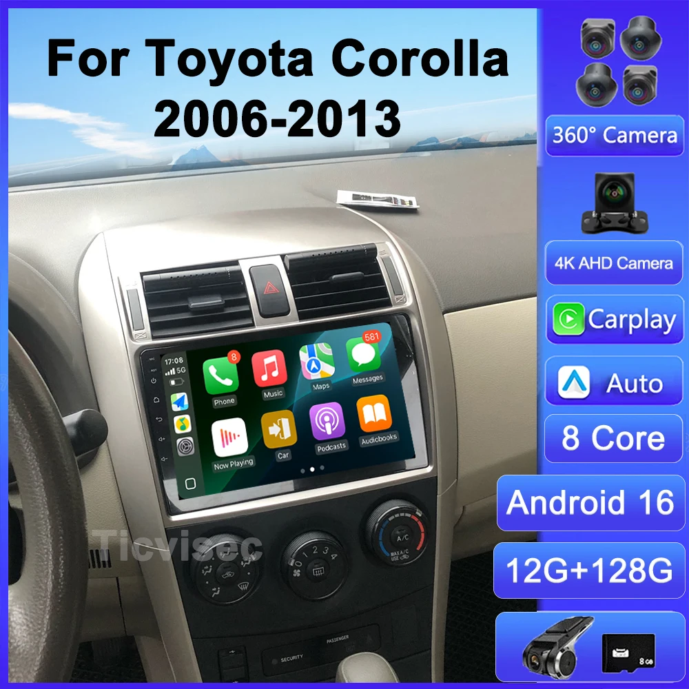 Android 16 Car Radio 4G+WIFI For Toyota Corolla 10 E140 E150 2006 ...