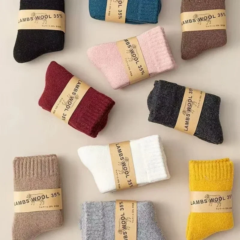 35% Wool Warm Kids Sock for Boy Girl Solid Color Simplicity Fashion ...