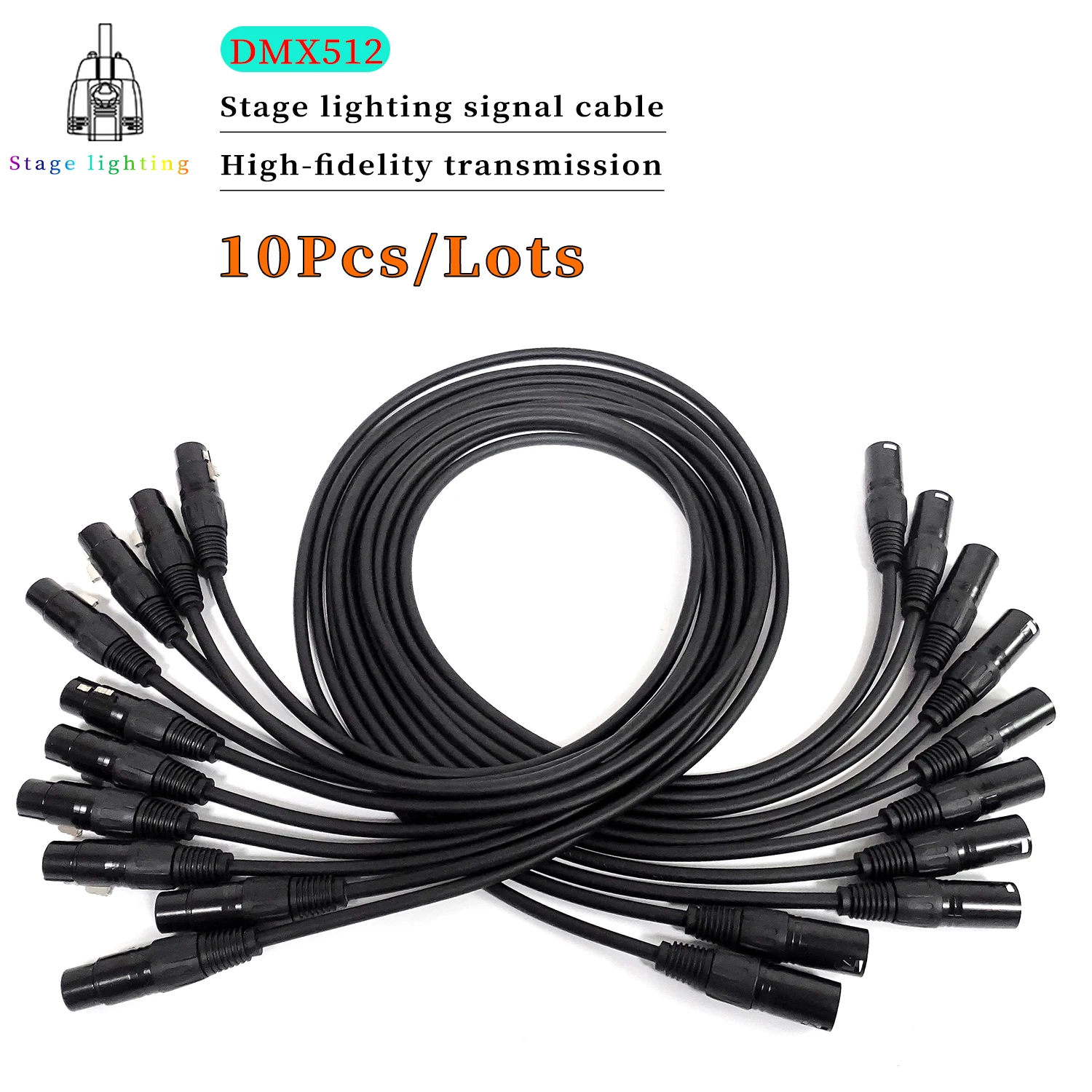 10pcs/lot 5 Meter Length 3 Pin DMX Signal Line Connection 1M 10m Metal ...