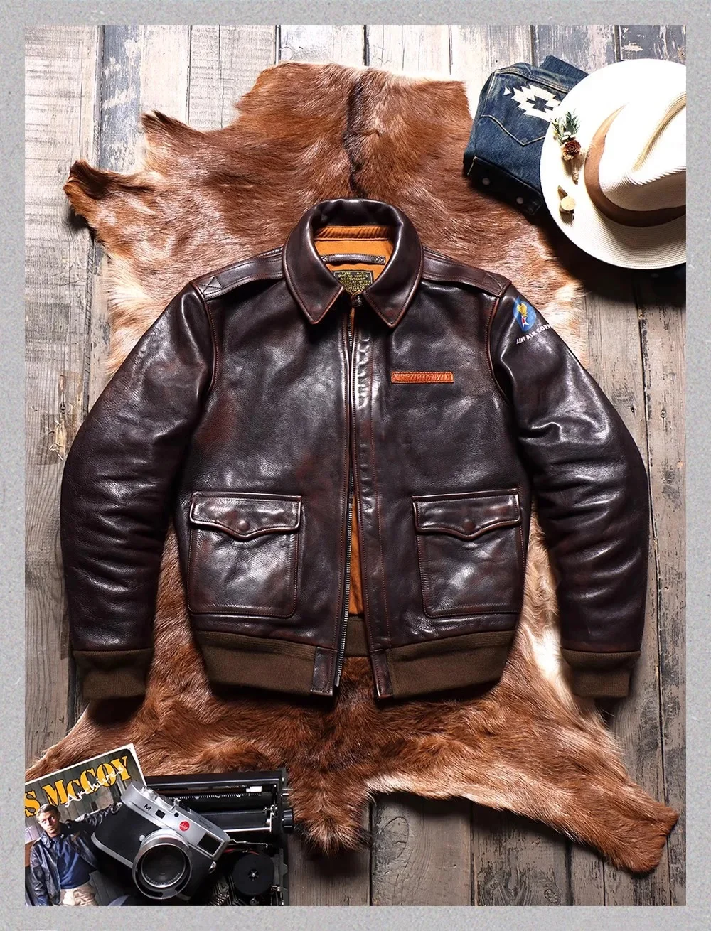 Free-shipping-Classic-Eastman-A2-leather-jacket-Luxury-1-6mm-tanned-tea ...